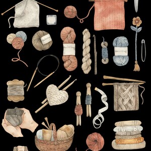 Watercolor Vintage Knitting Clipart Hand Painted Crochet Needlework ...