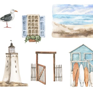 Watercolor Summer Clipart Beach Landscape Seascape Nautical Sea Ocean ...