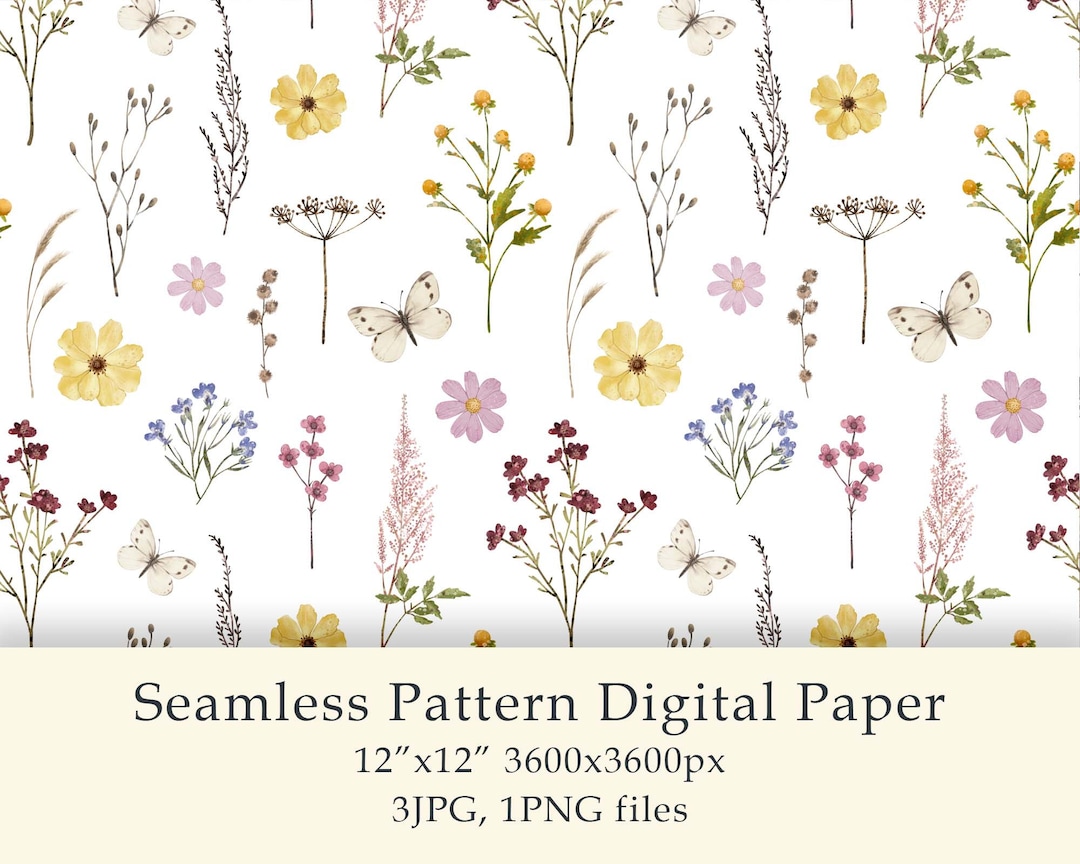 Hand Drawn Wildflowers Seamless Pattern Digital Paper Fabric Textile ...