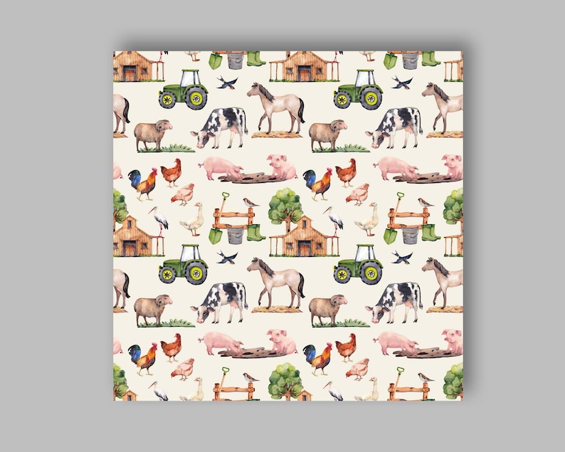 Watercolor Farm Animals Seamless Pattern Digital Paper Farm Birthday ...