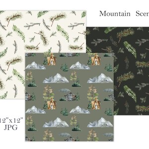 Mountain Scene Digital Papers Seamless Patterns Watercolor Woodland ...
