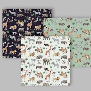 Watercolor African Animals Seamless Pattern Digital Paper Lion Safari ...