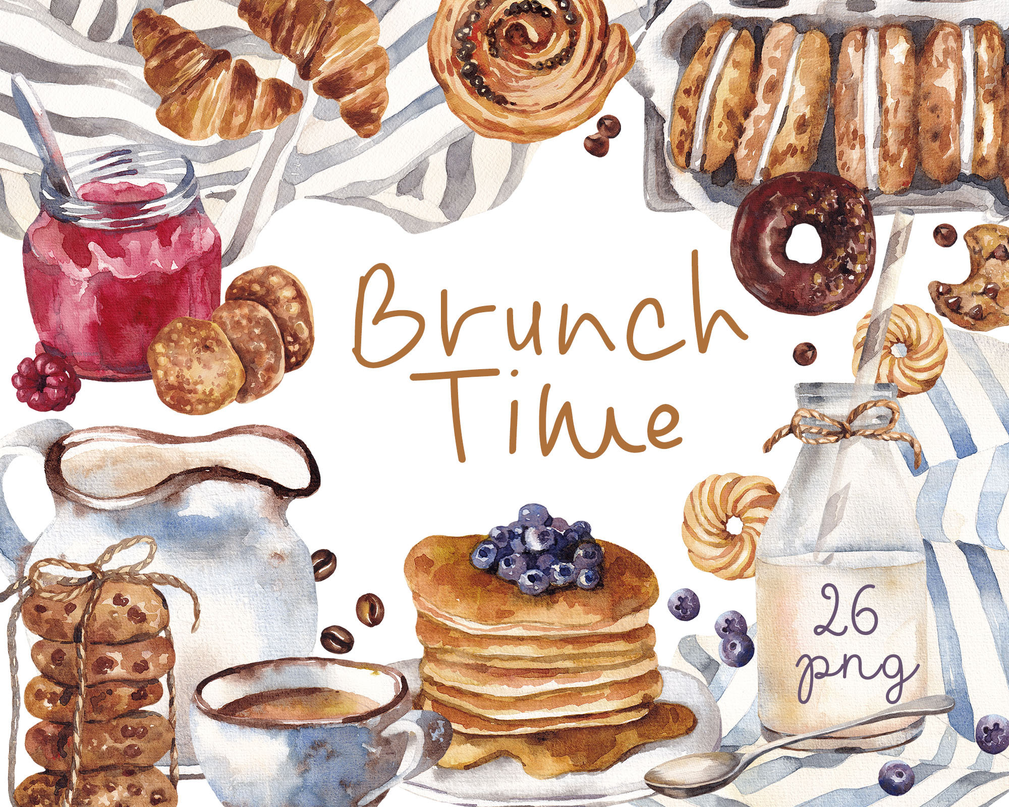 Watercolor Food Clipart Brunch Watercolor Clip Art Sweets - Etsy UK