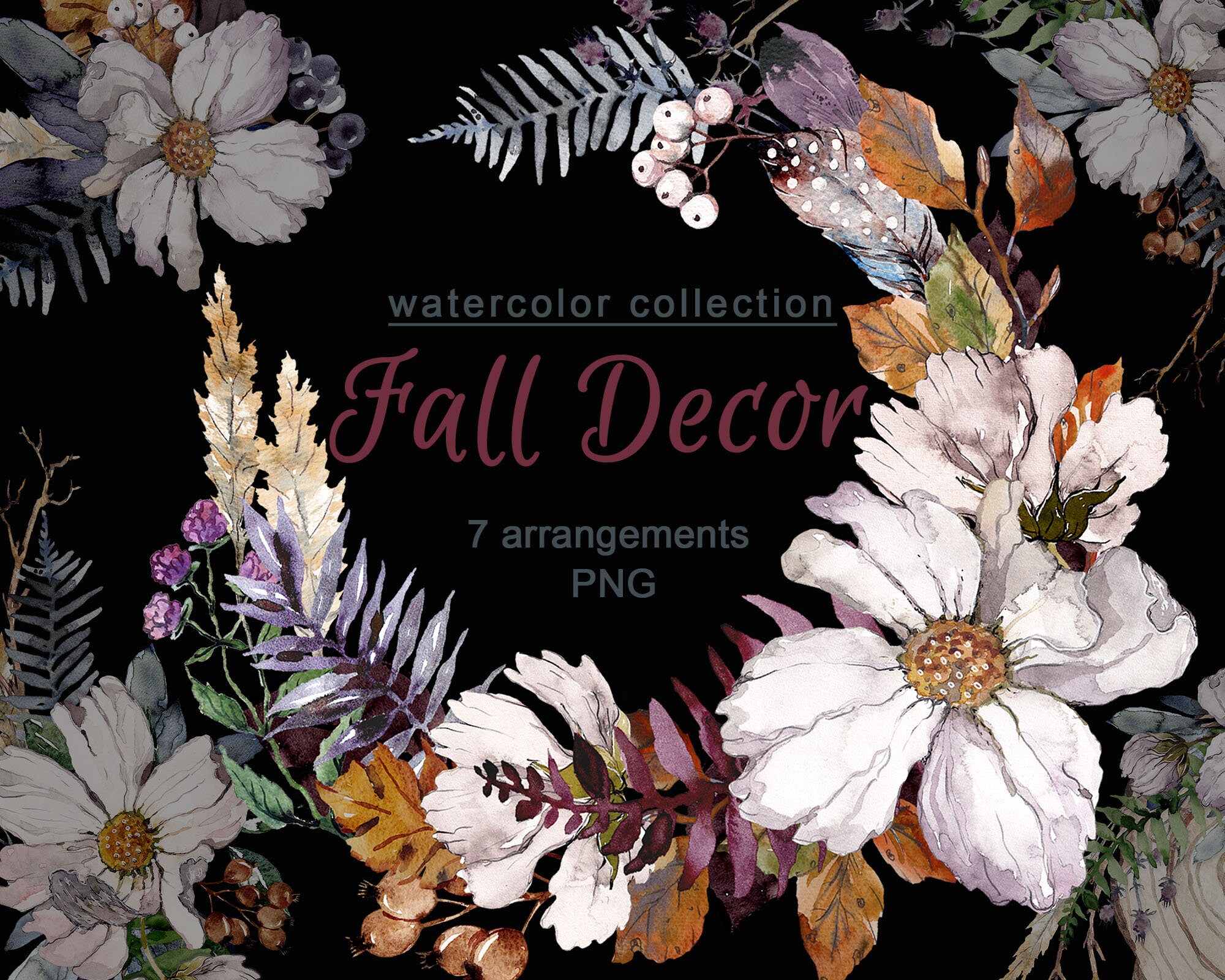 Autumn Watercolor Clipart Fall Digital Download Thanksgiving - Etsy