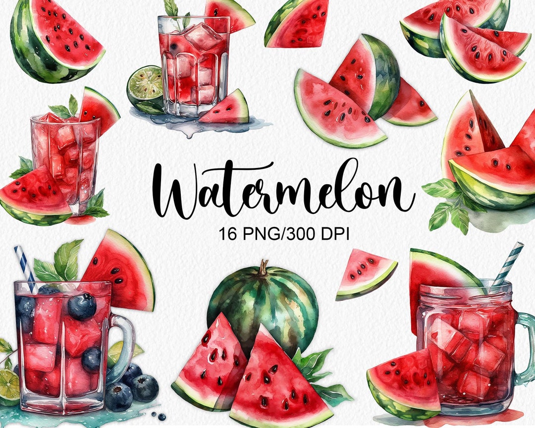 Watercolor Watermelon Clipart Watermelon Drink Clip Art - Etsy