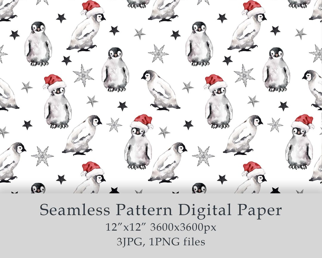 Watercolor Christmas Penguins Digital Paper Winter Decor Seamless ...