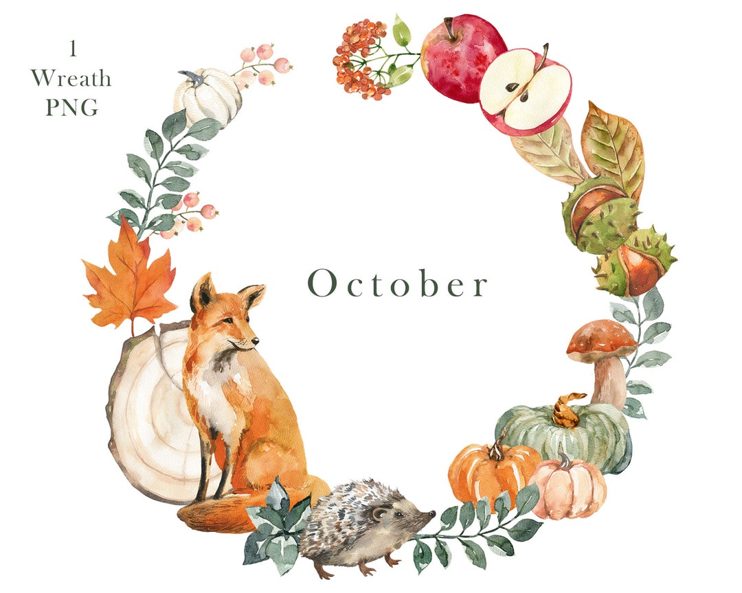 Watercolor Fall Wreath, Frame Rustic Clipart, Autumn Thanksgiving, Logo ...