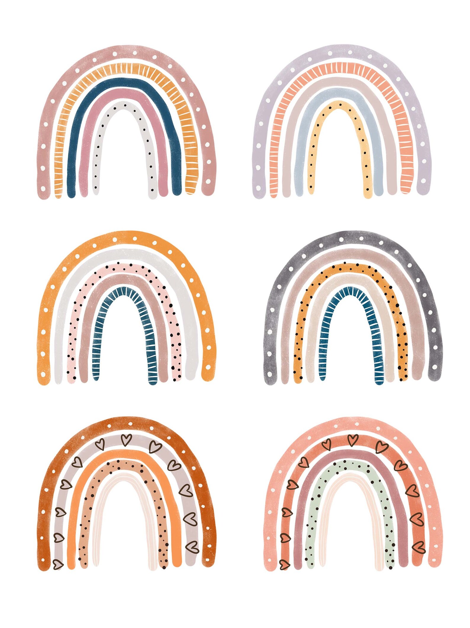 Hand Drawn Rainbow Clipart Modern Rainbow Clip Art Pink Beige Brown ...