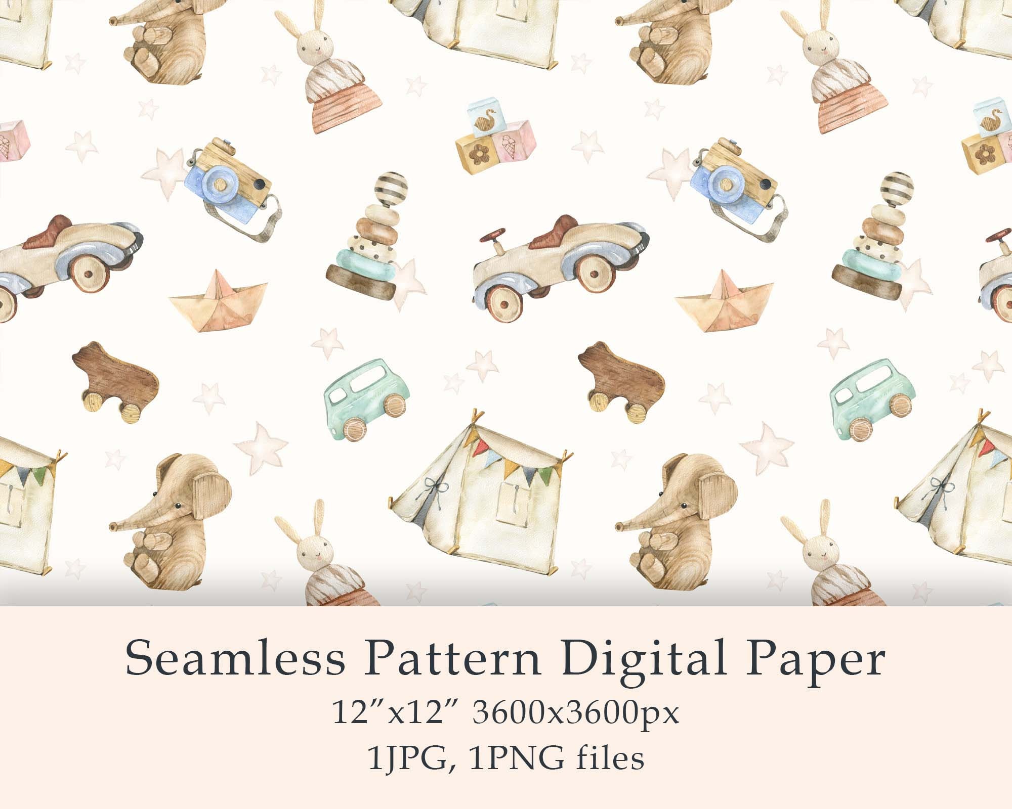 Watercolor Kids Seamless Pattern Digital Paper Boho Baby Png Birthday ...
