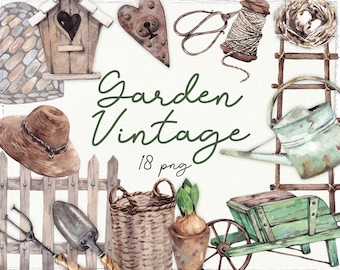 Watercolor Gardening Clipart Rustic Farmhouse Clip Art - Etsy