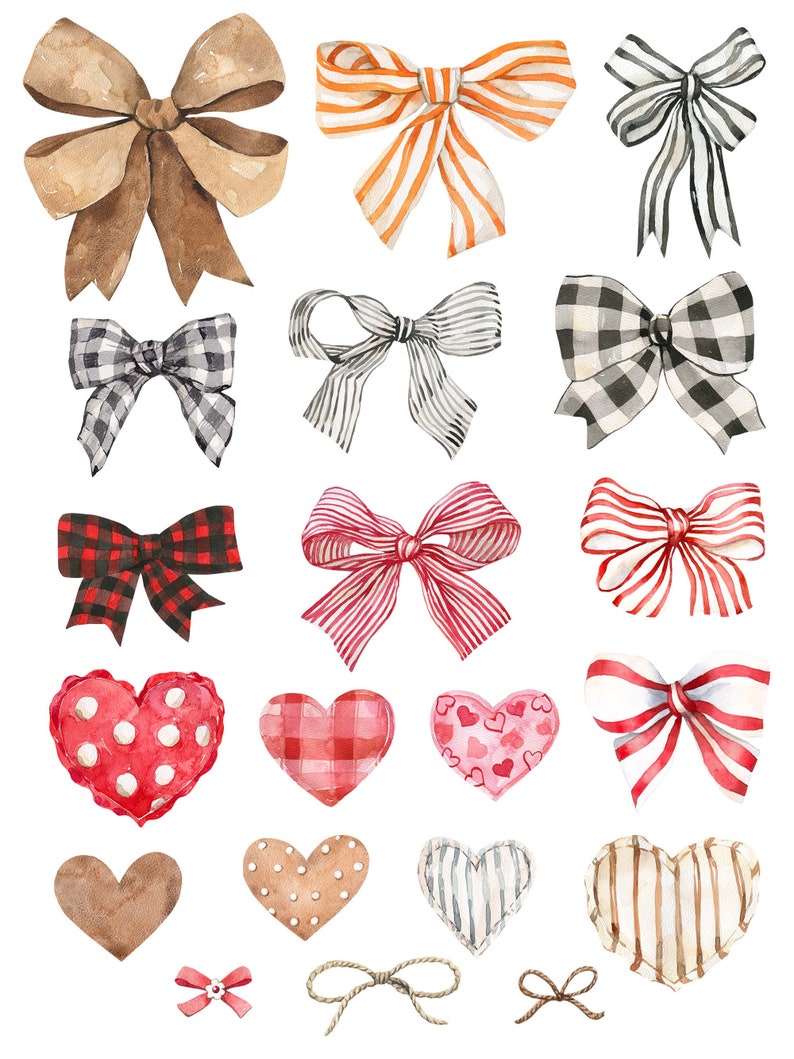 Watercolor Hearts & Bows Decor Cute Love Vintage Valentines - Etsy