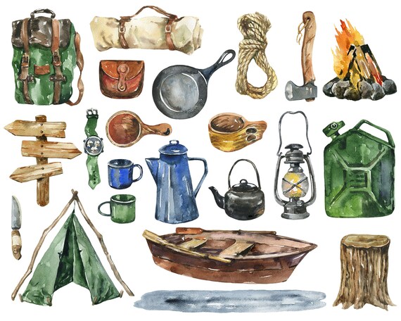 Collage Watercolor Travel Clipart Camping PNG Nature People Hand ...