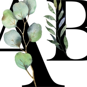 Watercolor Greenery Alphabet Foliage Clipart Forest Leaves Baby ...