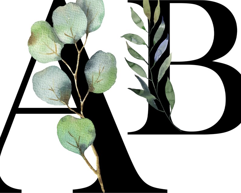 Watercolor Greenery Alphabet Foliage Clipart Forest Leaves - Etsy