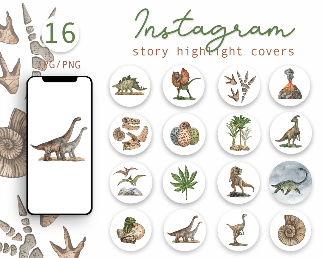 Watercolor Dinosaurs Instagram Highlight Icons, Watercolor Illustrations, Instagram Story ...