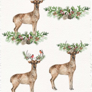 Watercolor Christmas Deer Arrangement Clipart Green Wreath Christmas ...
