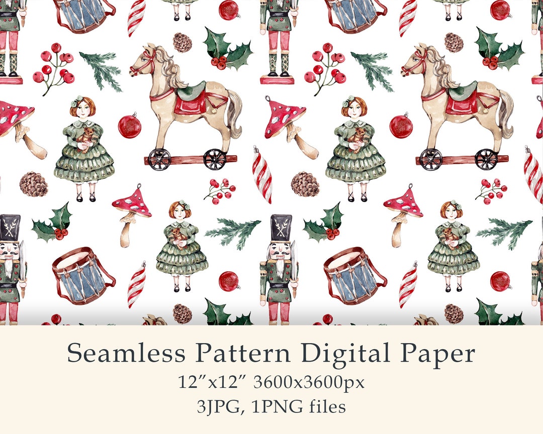 Watercolor Vintage Christmas Seamless Pattern Digital Paper Winter ...