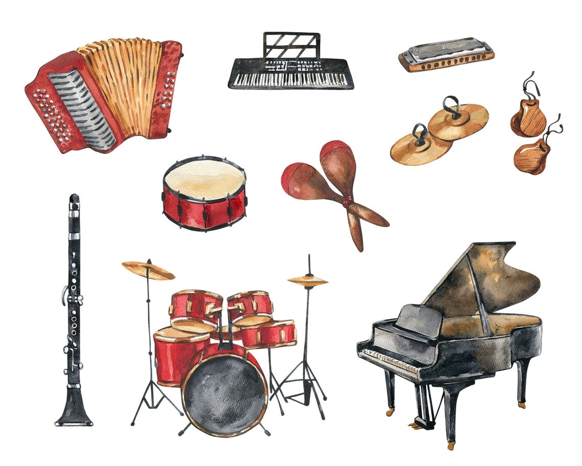 Watercolor Musical Instruments Clipart Musical Decor Clipart Piano ...
