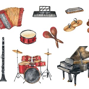 Watercolor Musical Instruments Clipart Musical Decor Clipart Piano ...