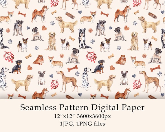 Watercolor Dogs Seamless Pattern Digital Paper Dogs Birthday | Etsy