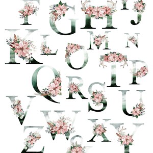 Watercolor Floral Alphabet Christmas Decor Winter Flower Letters Number ...