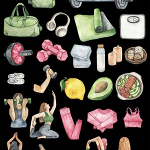 Watercolor Fitness Clipart Yoga Weights Gym Equipment Clip Art Healthy ...