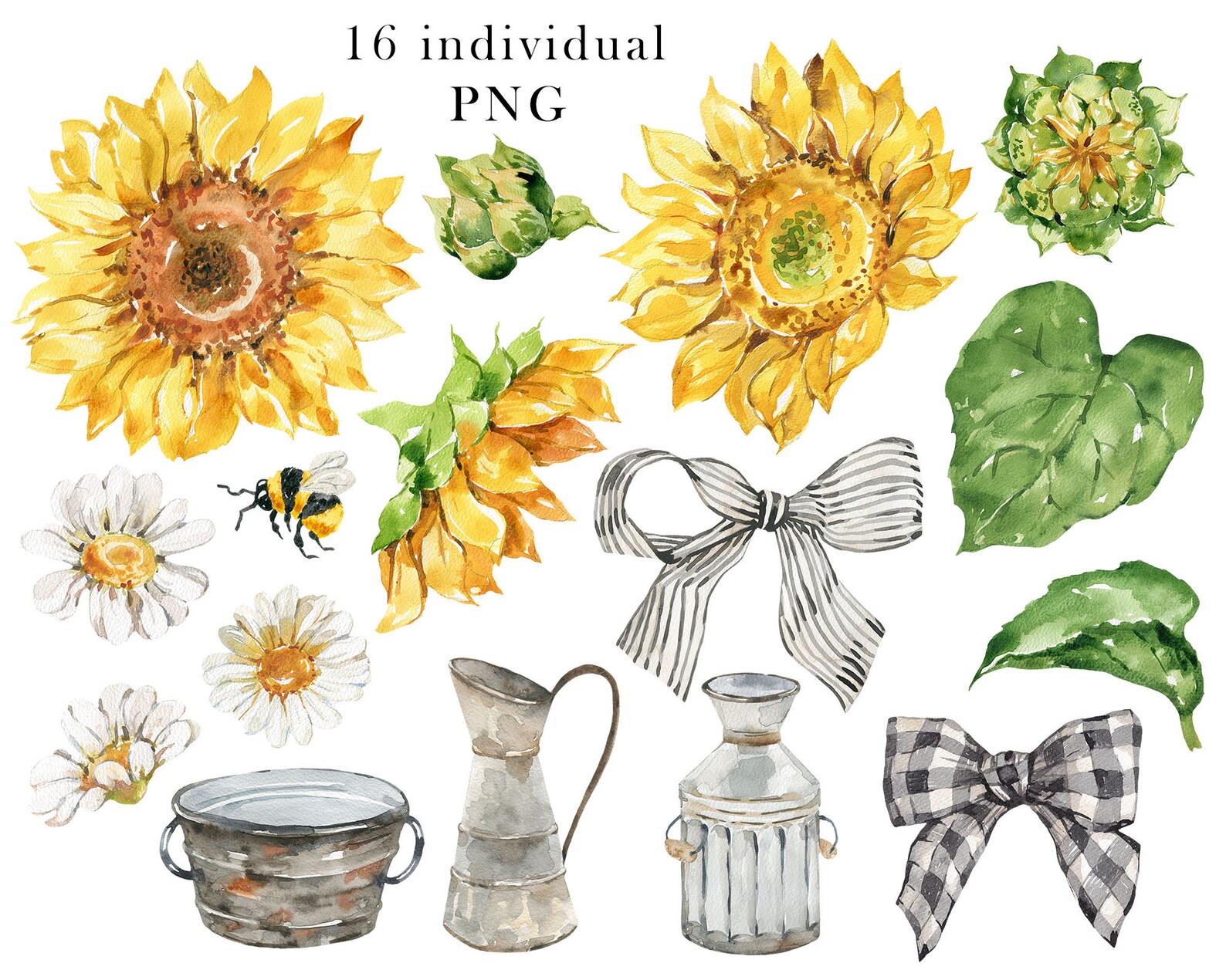 Sunflower Clipart Watercolor Rustic Flowers Png Bouquet - Etsy