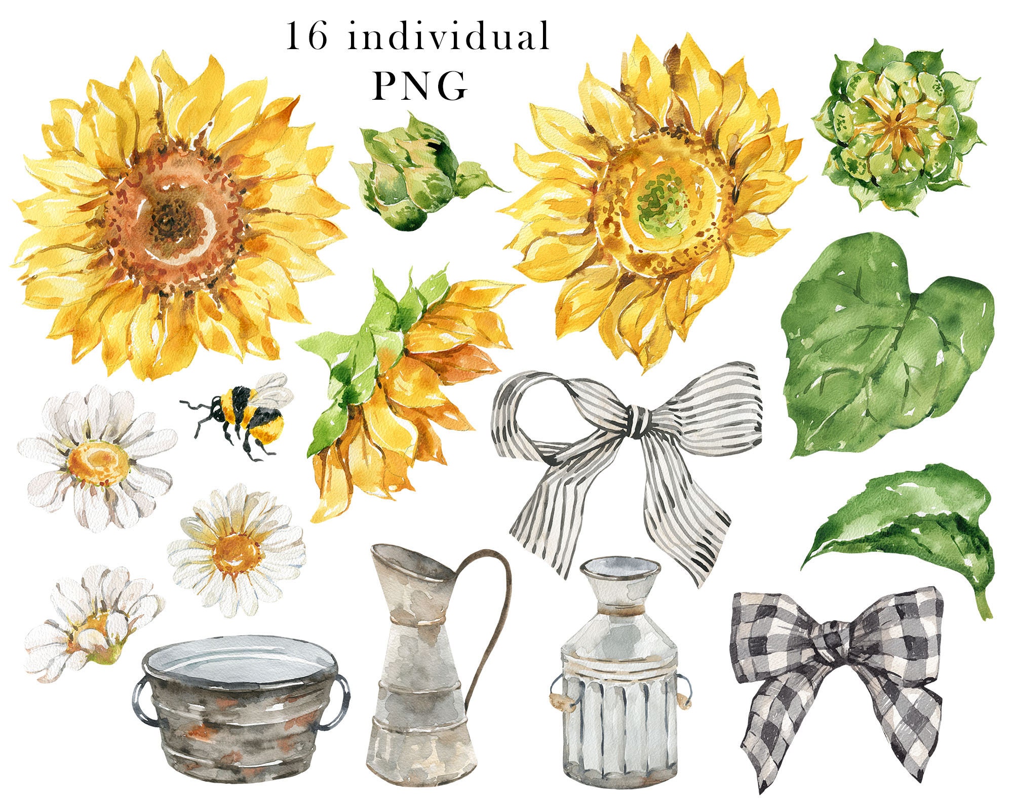 Sunflower Clipart Watercolor Rustic Flowers Png Bouquet - Etsy