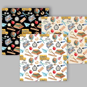 Watercolor Back to School Digital Paper Seamless Pattern School ...