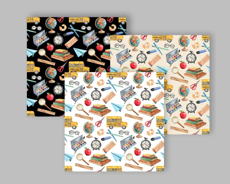 Watercolor Back to School Digital Paper Seamless Pattern - Etsy