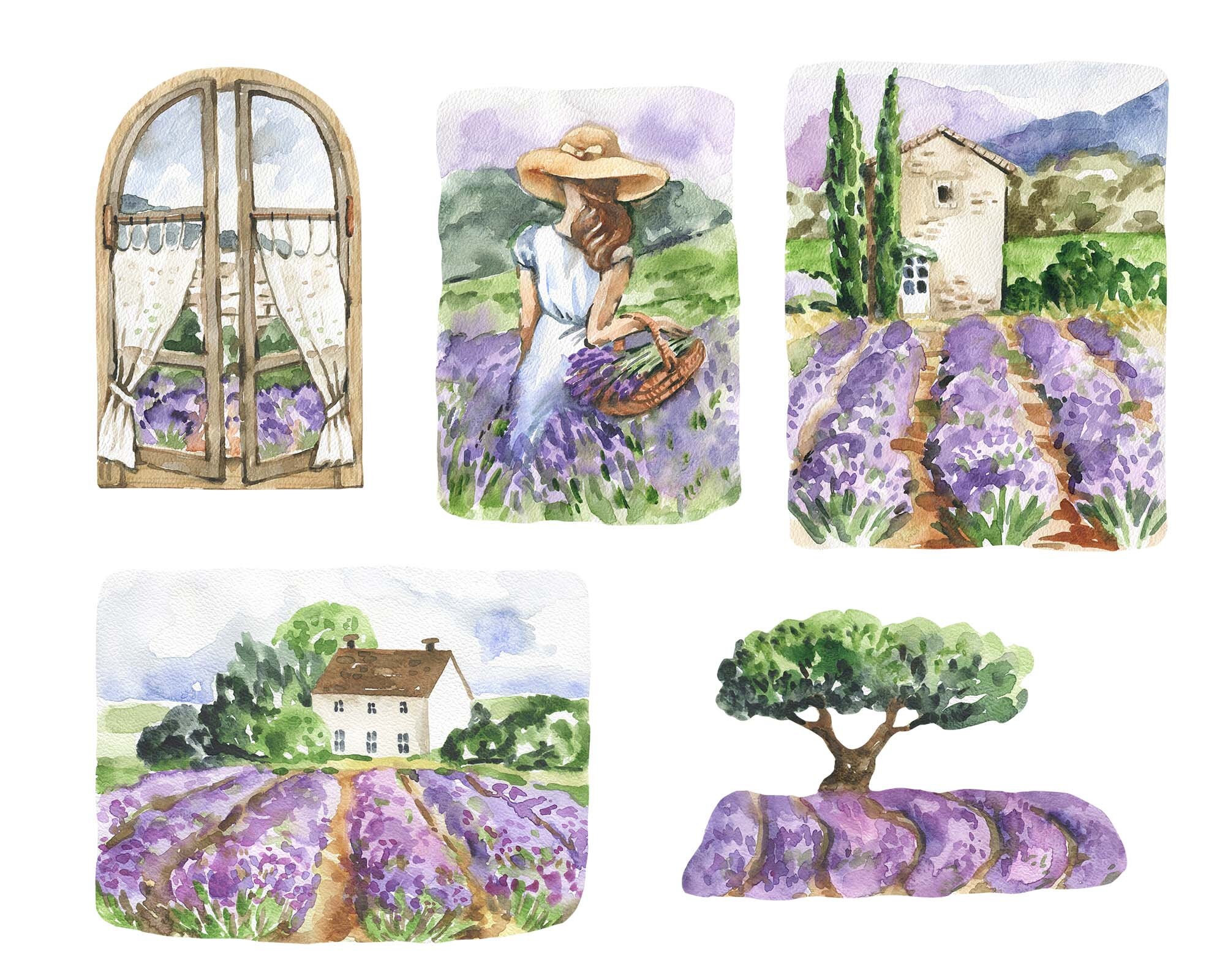 Watercolor Provence Lavender Clipart House Clipart Watercolour Hand ...