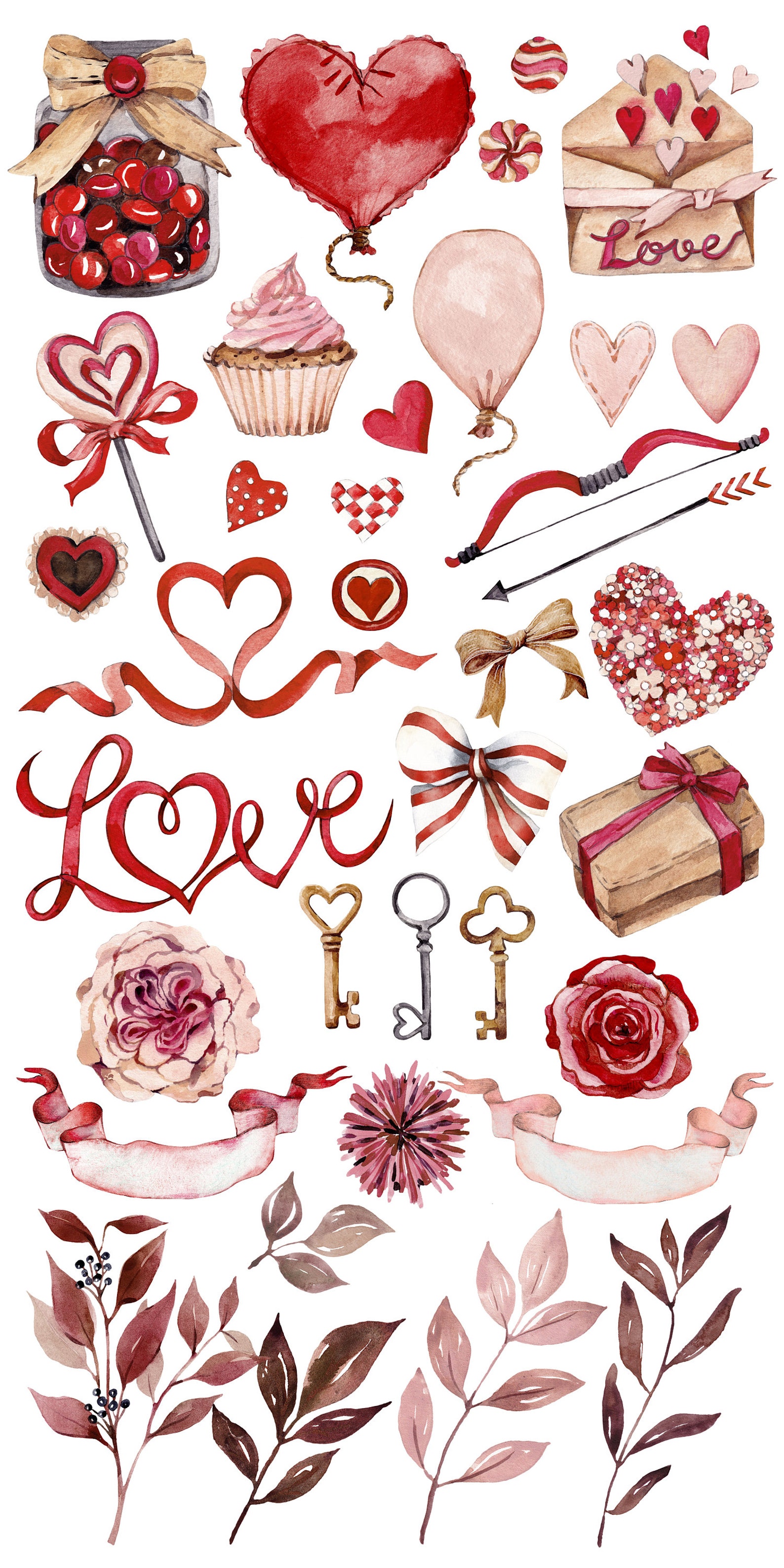 Watercolor Valentines Day Clipart Wedding Design Cute Love - Etsy