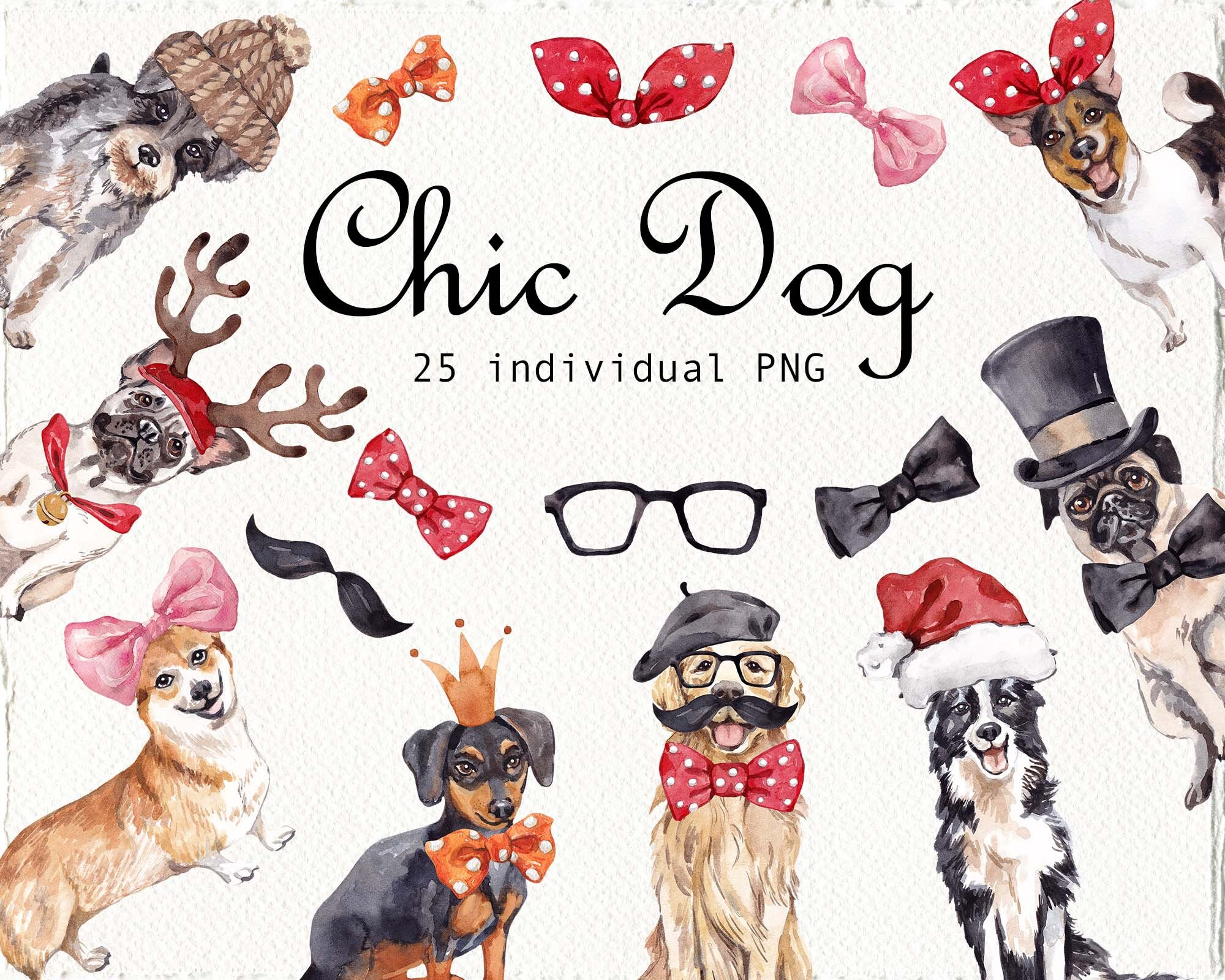 Watercolor Chic Dog Clipart Animal Clip Art Cute Clipart Pet - Etsy
