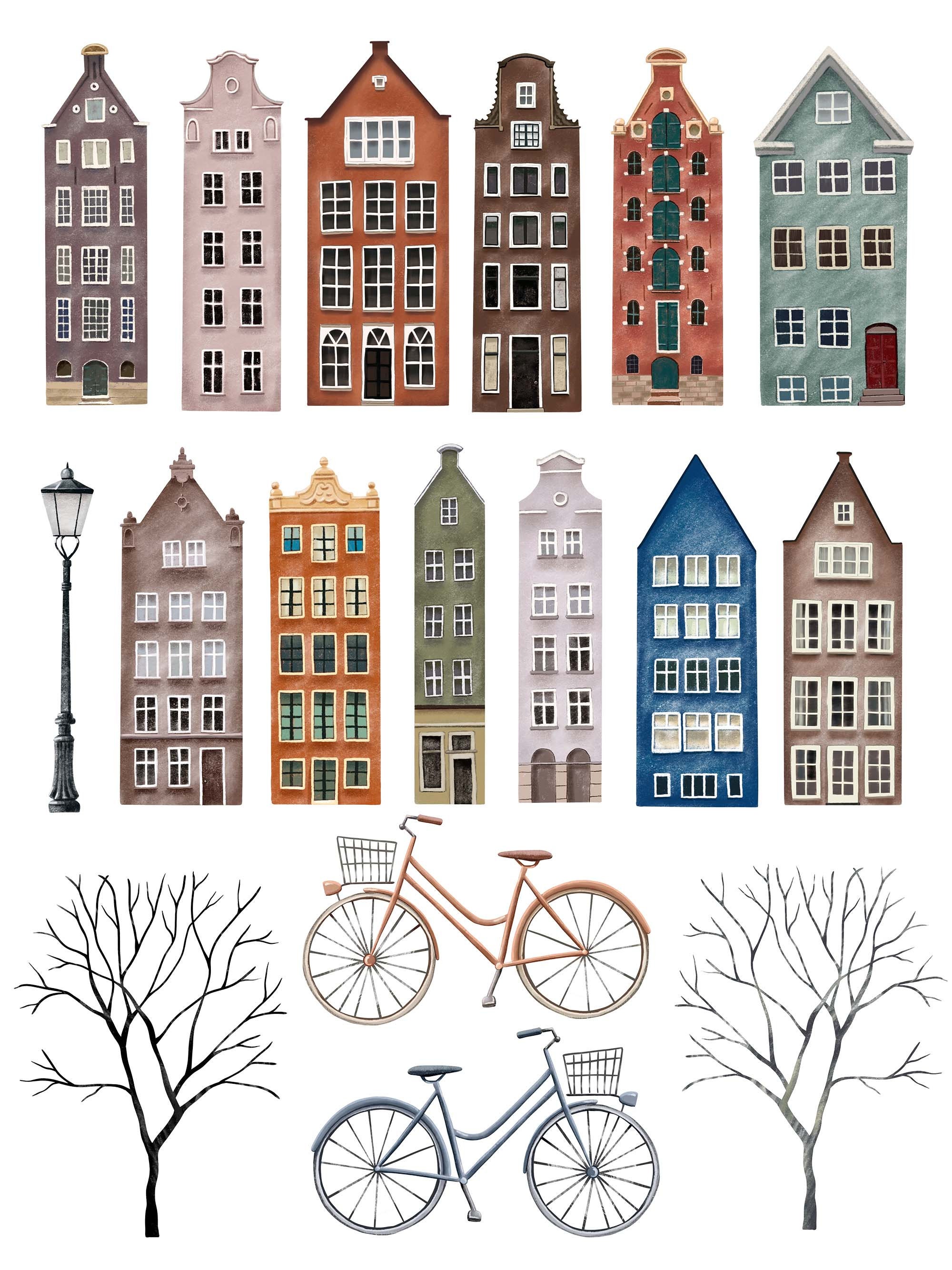 Hand Drawn Tenement Houses Clipart Old Amsterdam Wedding - Etsy