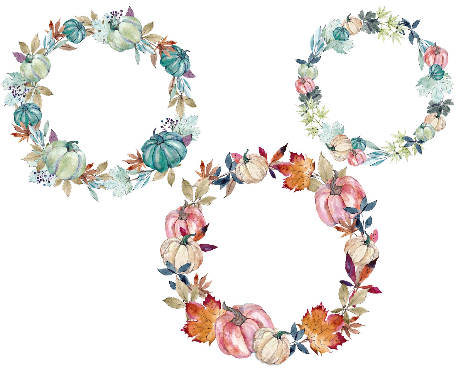 Watercolor Autumn Clipart Fall Clipart Pumpkin Fall Leaves PNG Autumn ...