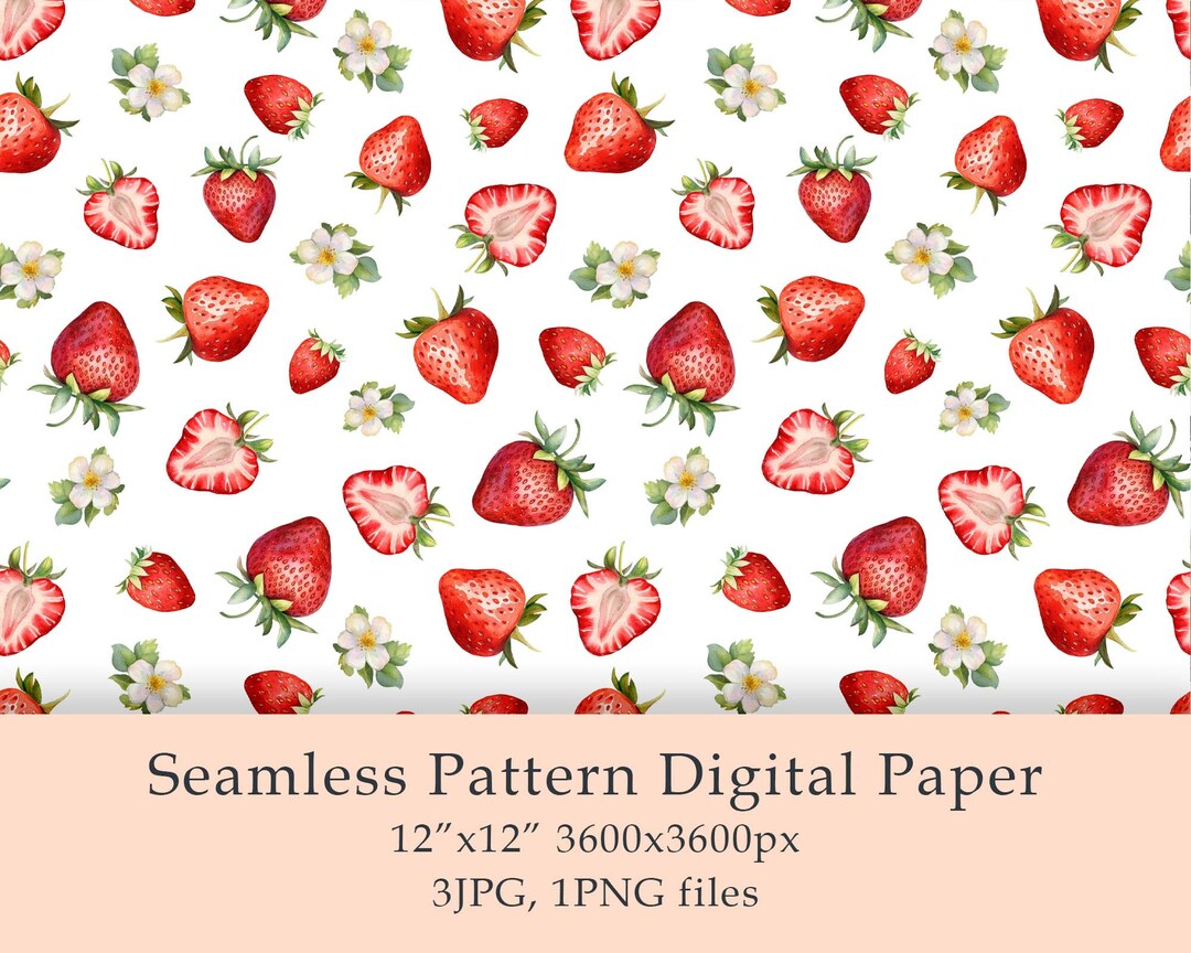 Watercolor Strawberry Seamless Pattern Digital Paper Birthday Png ...