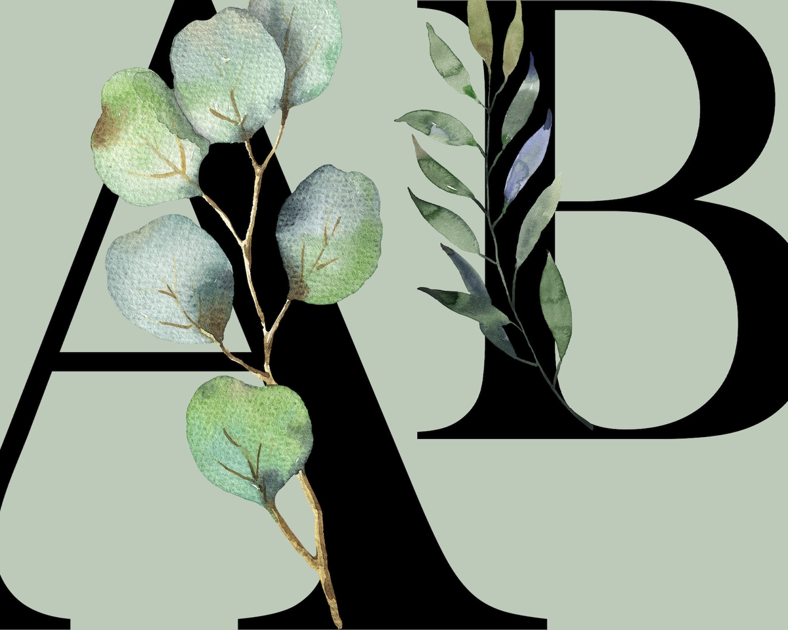 Watercolor Greenery Alphabet Foliage Clipart Forest Leaves - Etsy