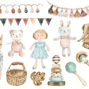 Watercolor Eco Toys Clipart Boho Baby Watercolor Clipart Birthday ...