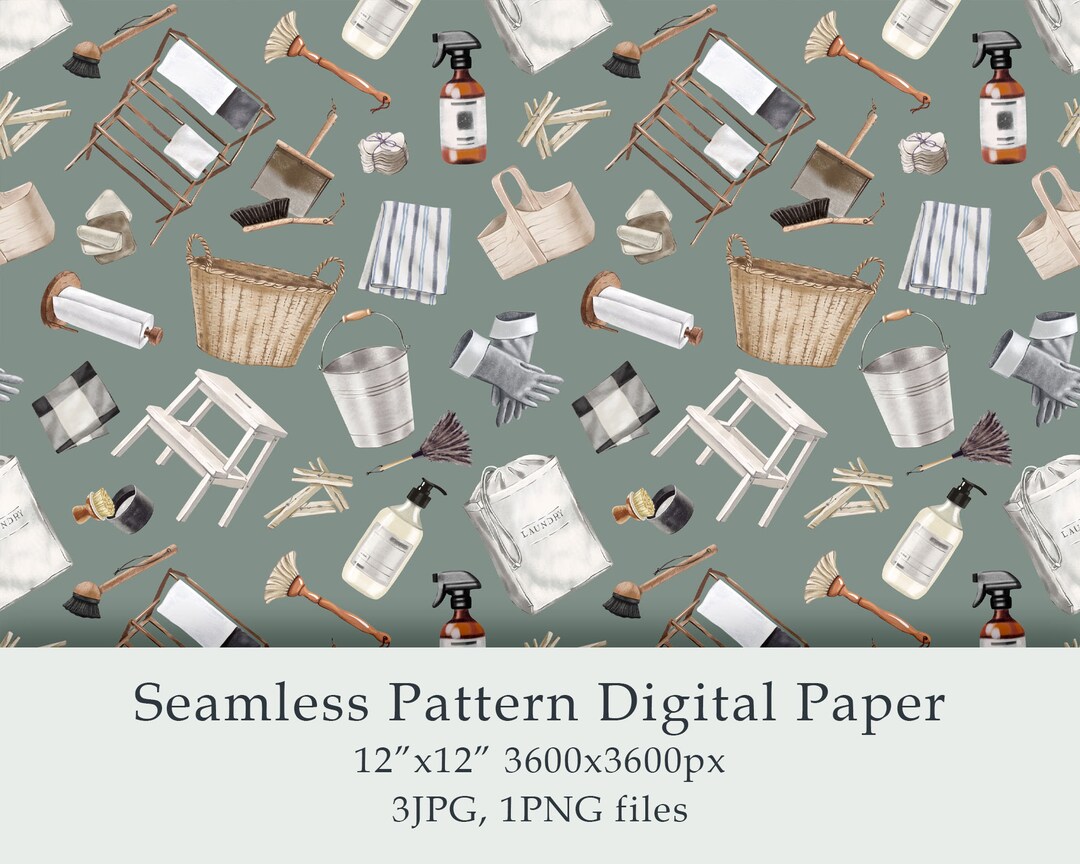 Hand Drawn Cleaning Seamless Pattern Digital Paper Fabric Textiles Home ...
