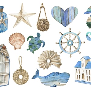 Watercolor Coastal Decor Clipart Summer Seascape Nautical Beach ...