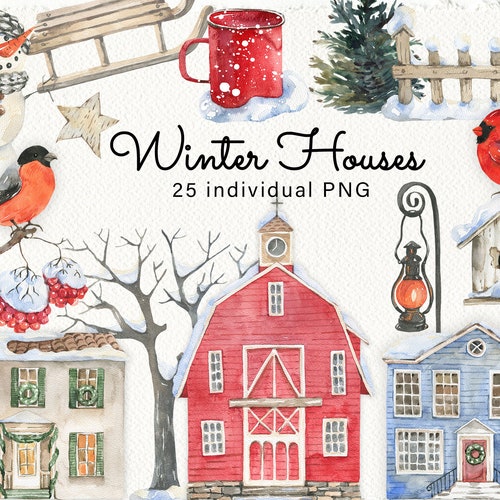Watercolor Red Winter Decor Clipart Cozy Christmas Clip Art - Etsy