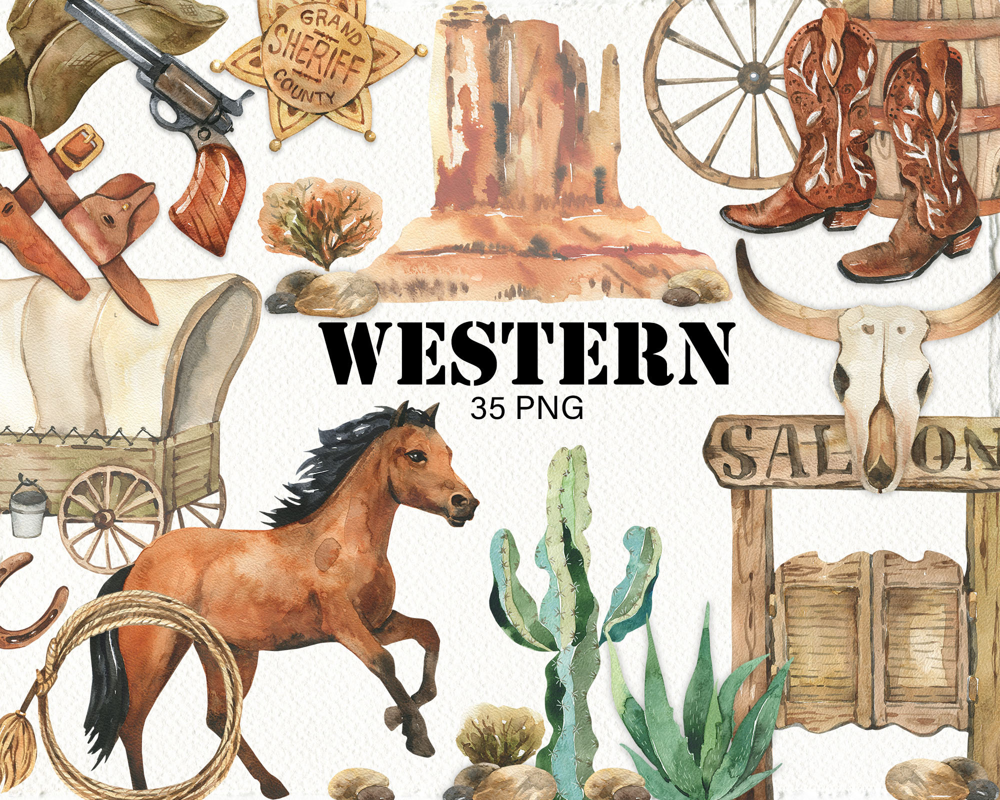 Watercolor Western Clipart Horse Clipart Cowboy Cowgirl Western Clipart ...