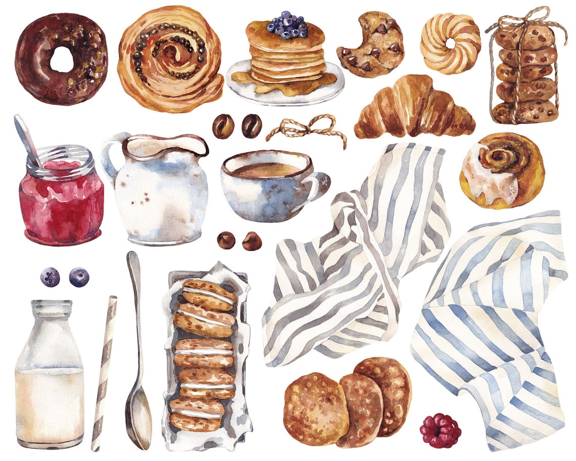 Watercolor Food Clipart Brunch Watercolor Clip Art Sweets - Etsy