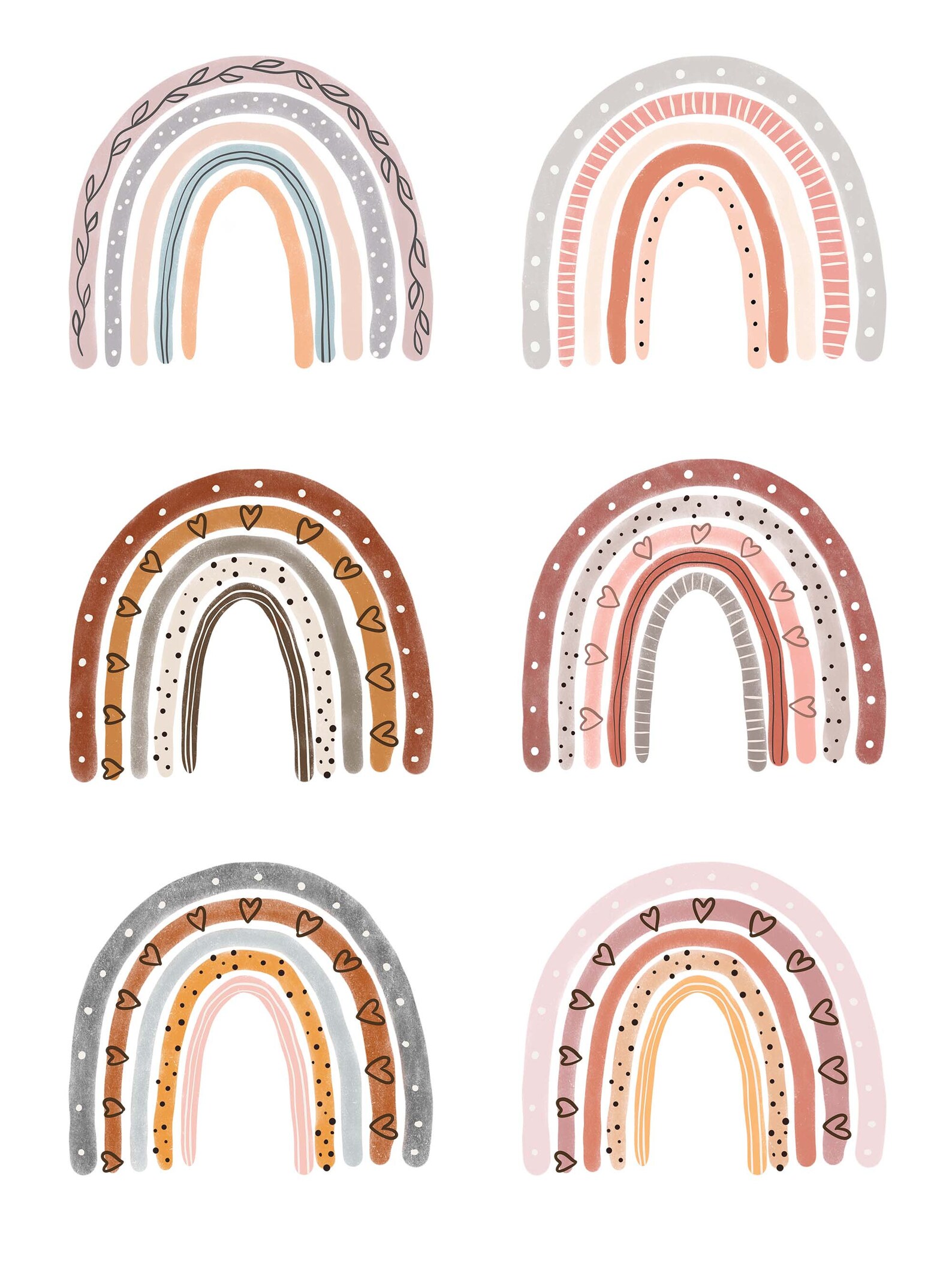 Hand Drawn Rainbow Clipart Modern Rainbow Clip Art Pink Beige Brown ...