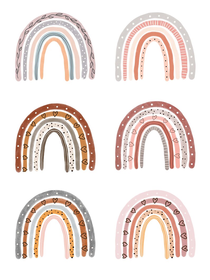 Hand Drawn Rainbow Clipart Modern Rainbow Clip Art Pink Beige Brown ...