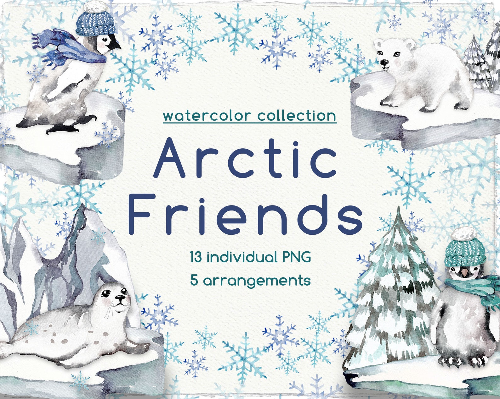 Arctic Animals Clipart Christmas Arrangements Winter Wildlife - Etsy