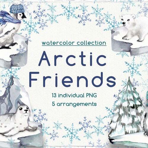 Arctic Animals Clipart Christmas Arrangements Winter Wildlife - Etsy