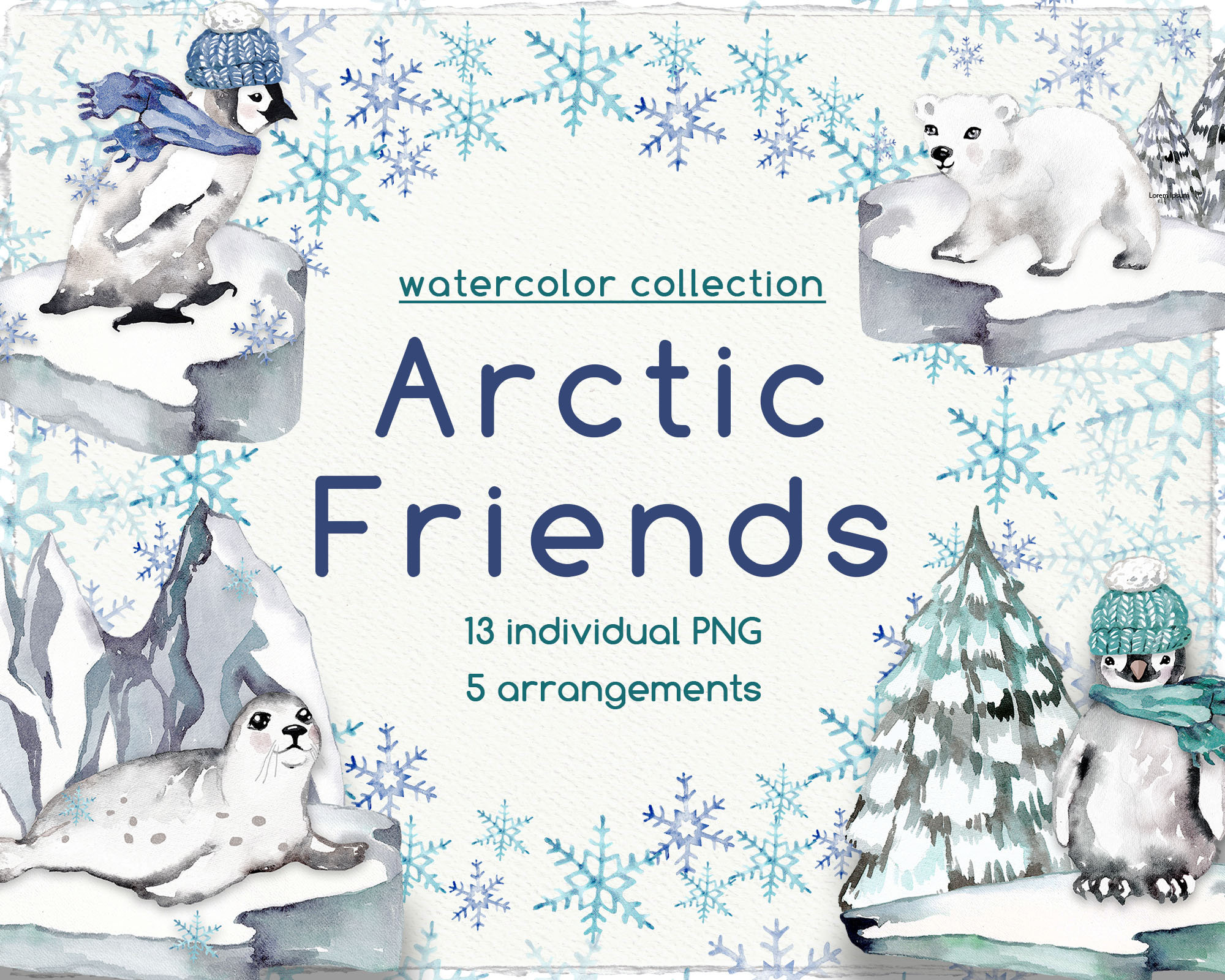 Arctic Animals Clipart Christmas Arrangements Winter Wildlife - Etsy