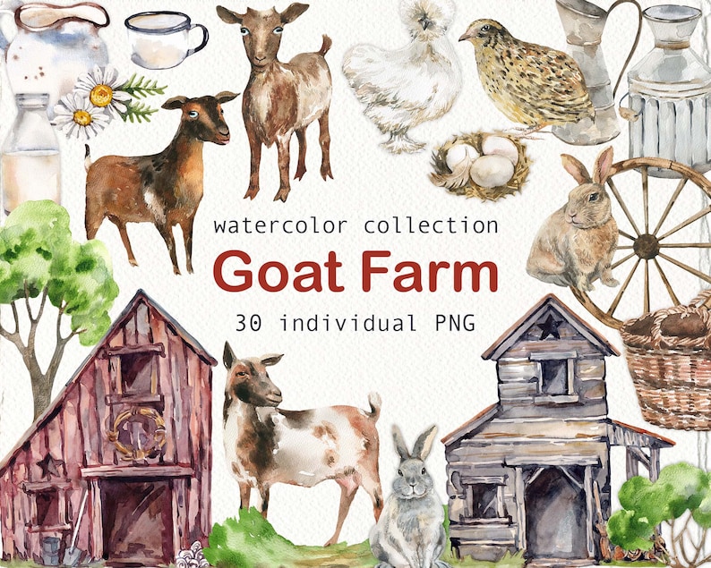 Watercolor Goat Farm Animals Clipart Watercolour Clip Art Farm - Etsy