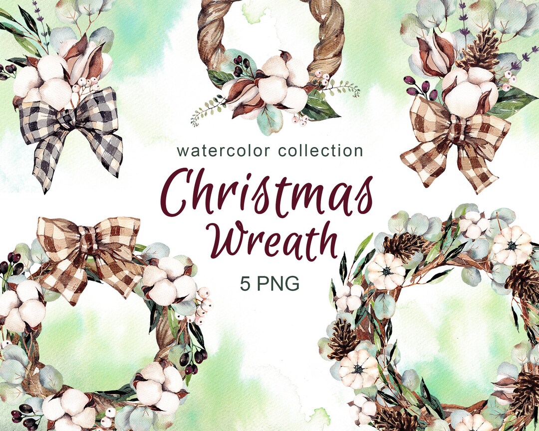 Watercolor Christmas Wreath Floral Frame Clipart Digital Clip Art ...
